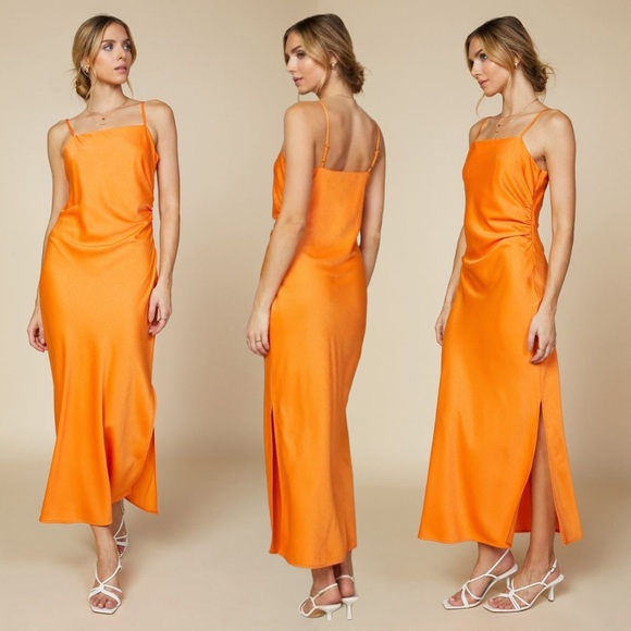 Skies Are Blue | Dresses | Skies Are Blue Curvy Orange Cami Split Satin ...